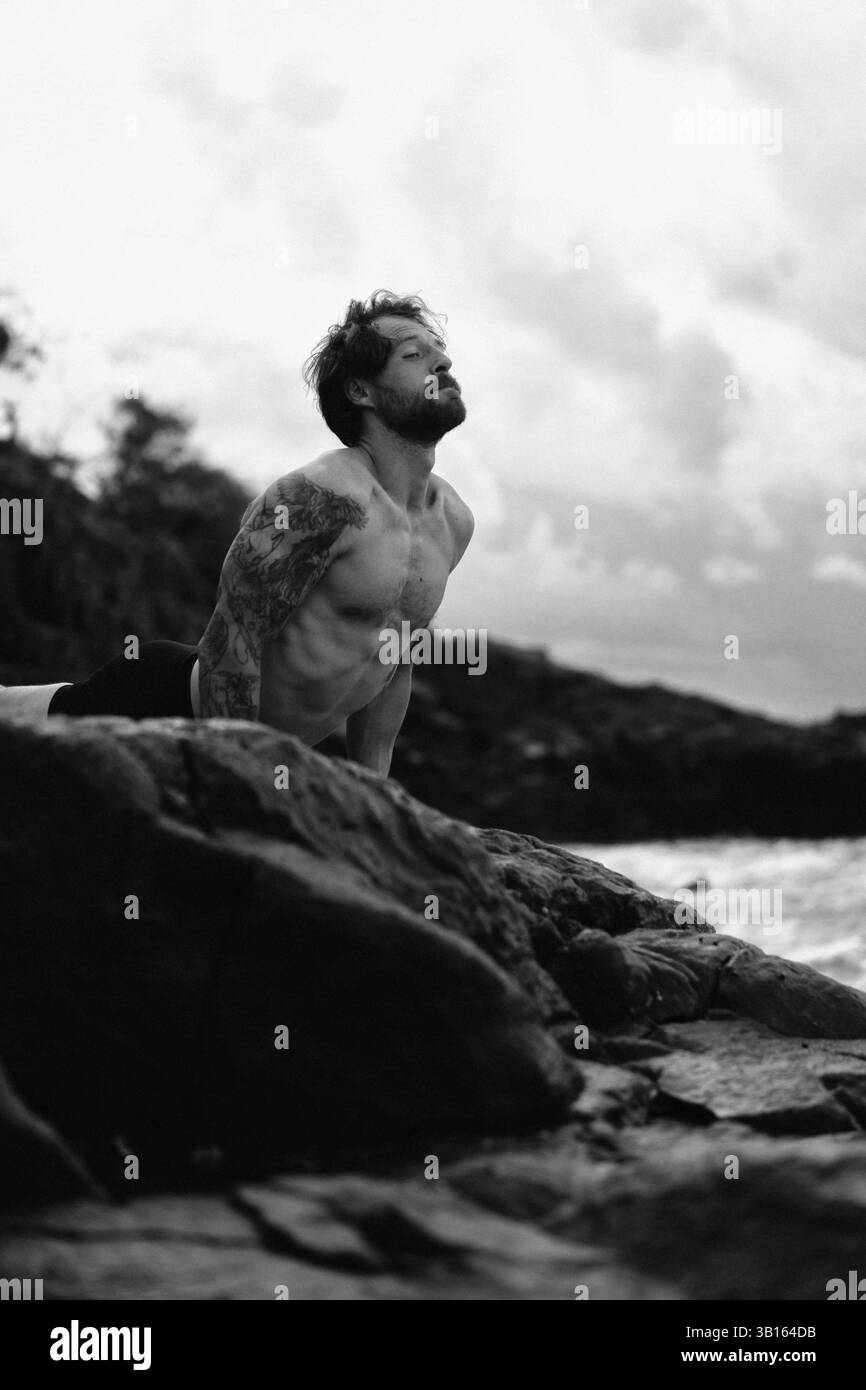 One man doing exercise Black and White Stock Photos & Images - Alamy