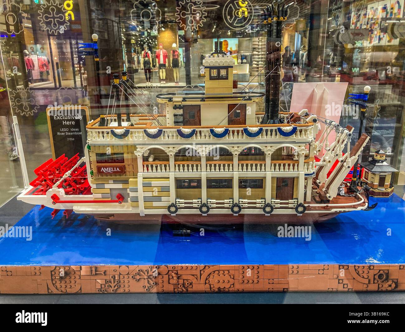 Close-up of the River Steamboat Lego Set, on display in the Lego Store ...