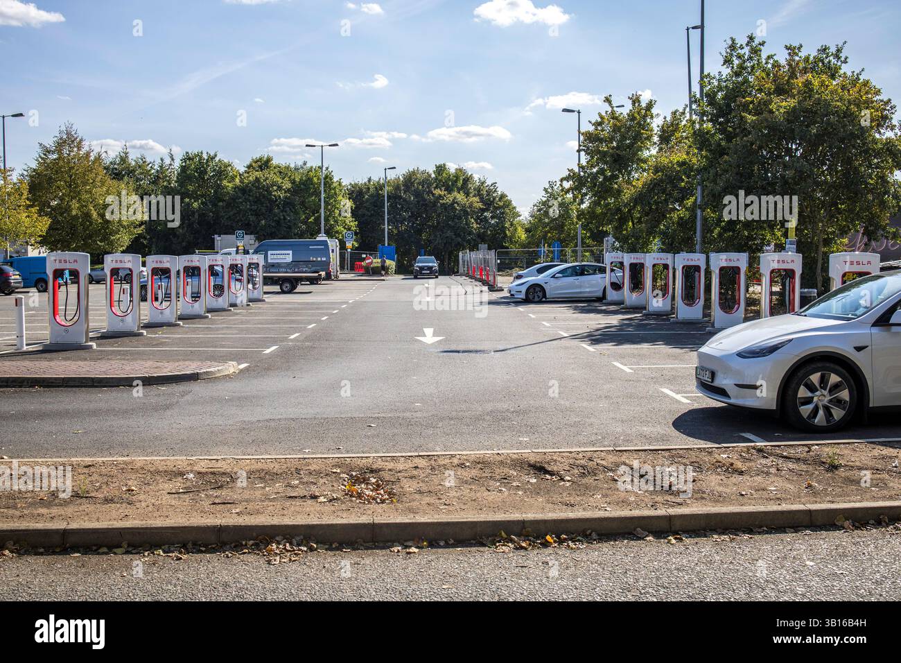 London, UK - September 14, 2023: Rear of white Tesla Model Y while ...