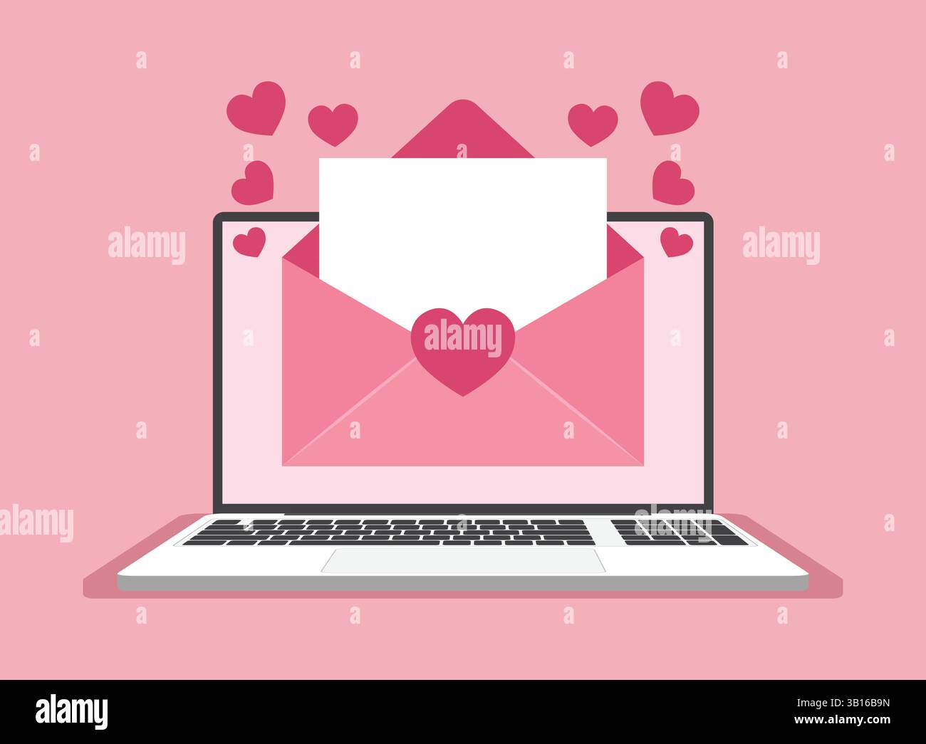 Laptop with envelope icon in flat style. Computer vector illustration on isolated background ...