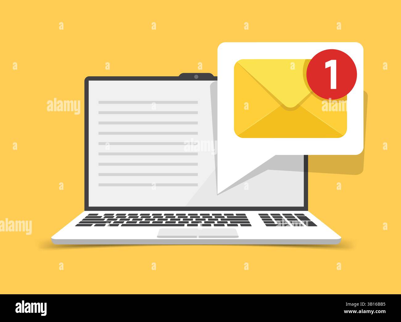 Laptop with envelope icon in flat style. Computer vector illustration on isolated background ...
