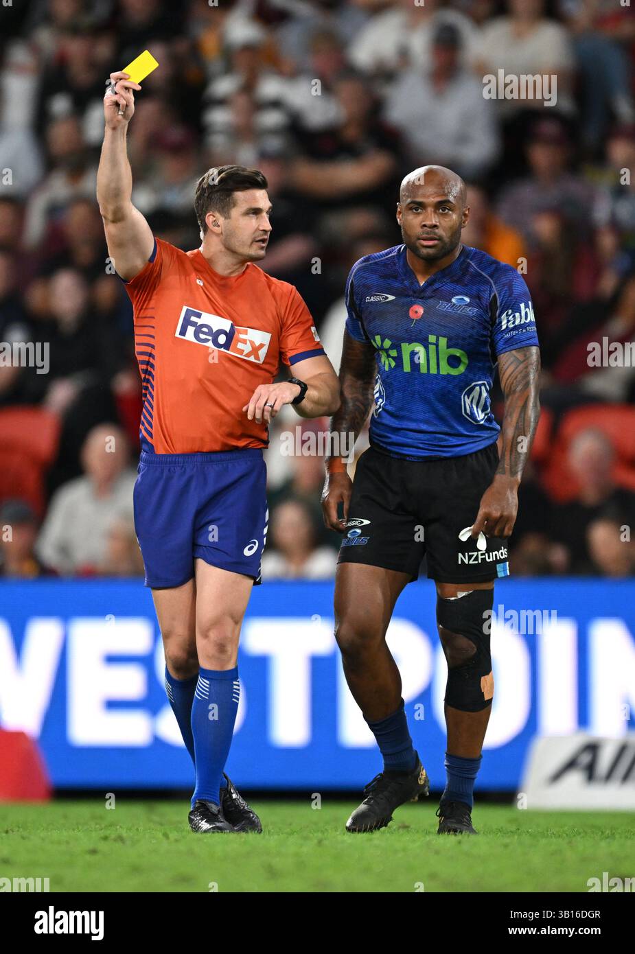 Mark Tele’aof the Blues is sent off for a dangerous tackle during the ...