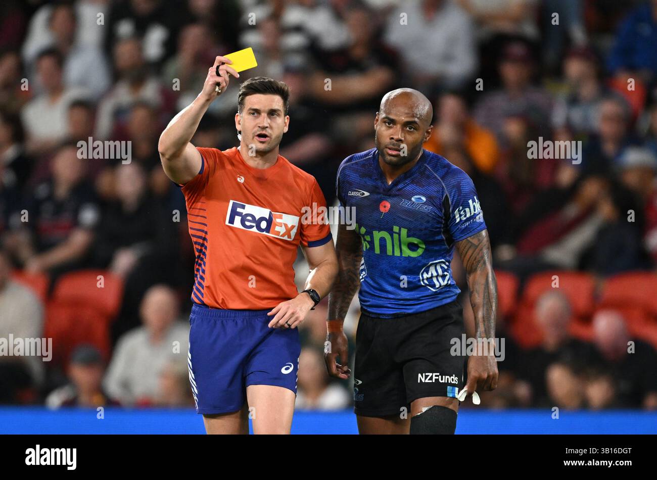 Mark Tele’aof the Blues is sent off for a dangerous tackle during the ...