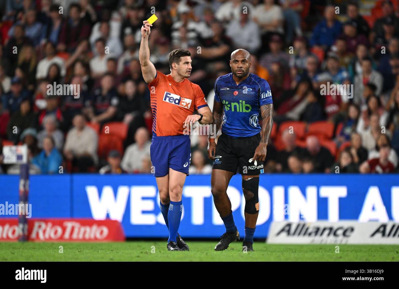 Mark Tele’aof the Blues is sent off for a dangerous tackle during the ...