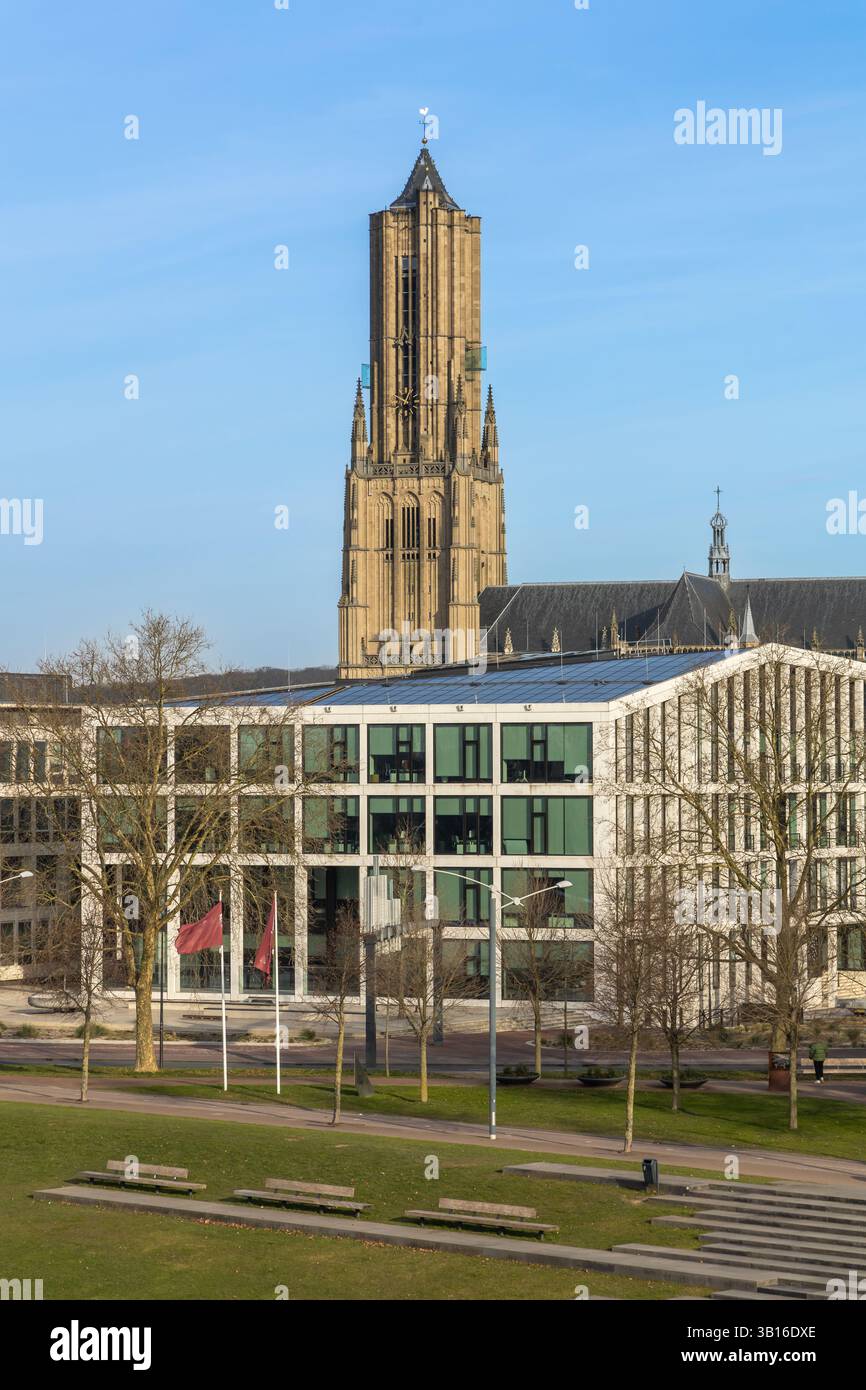 The Eusebius Church tower Arnhem, a 93-meter high tower with glass ...