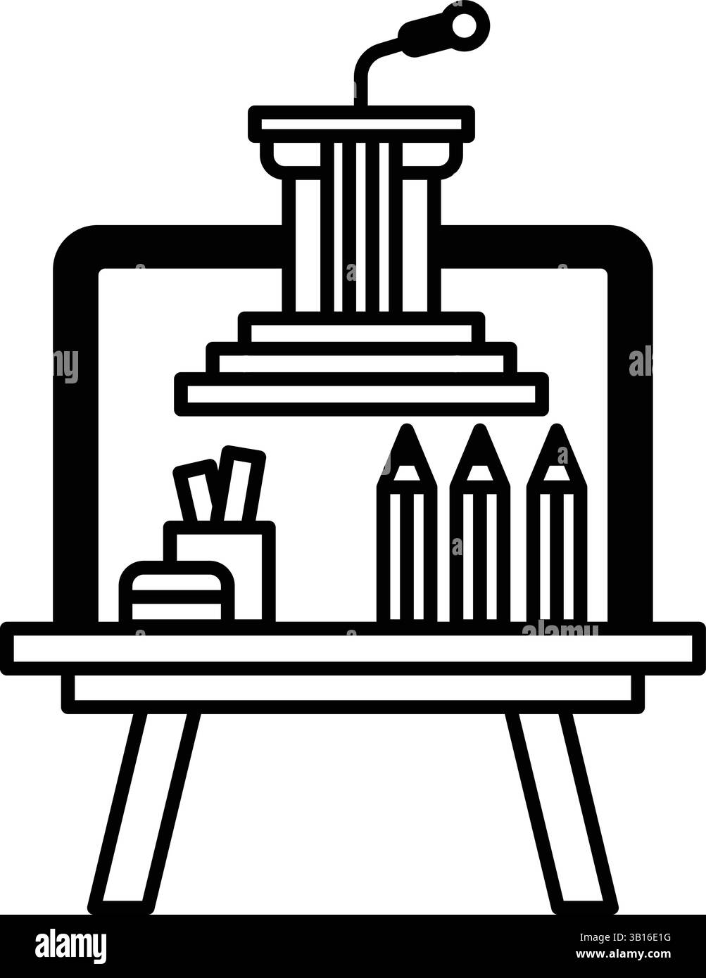 A drawing of a podium with a microphone and a microphone stand Stock ...