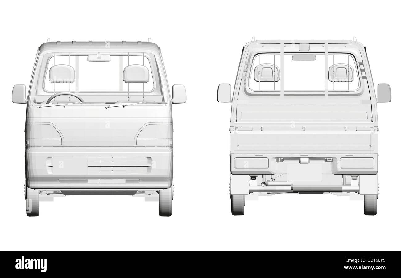 The back of a white car is shown in a black and white drawing. The car ...