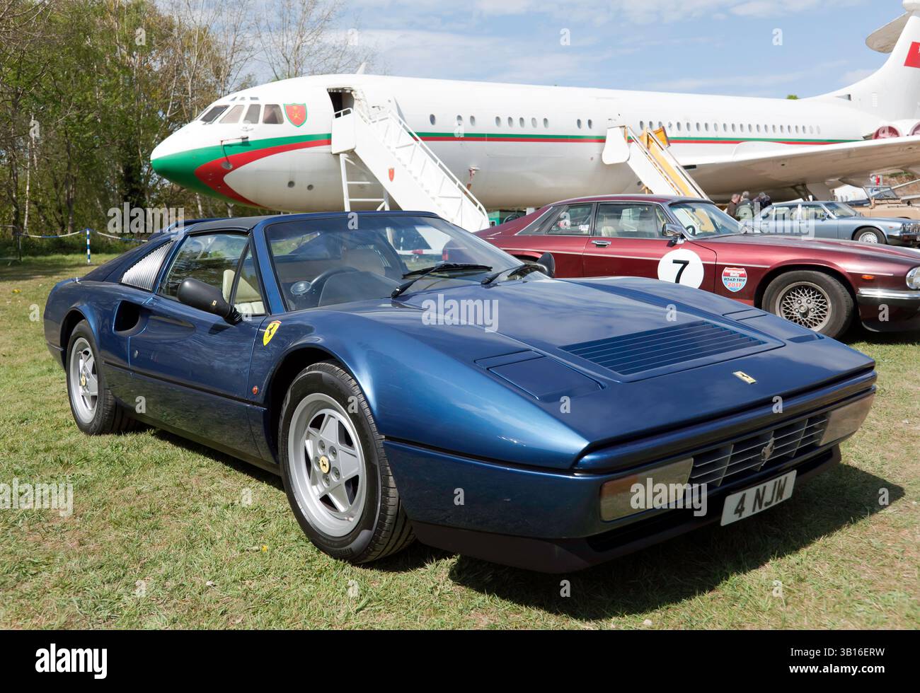 Three quarters front view of a 1988, Blue, Ferrari 328 GTB, on display ...