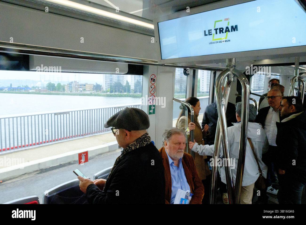 A test ride on the new T1 tramline in Liege, operated by Walloon public ...