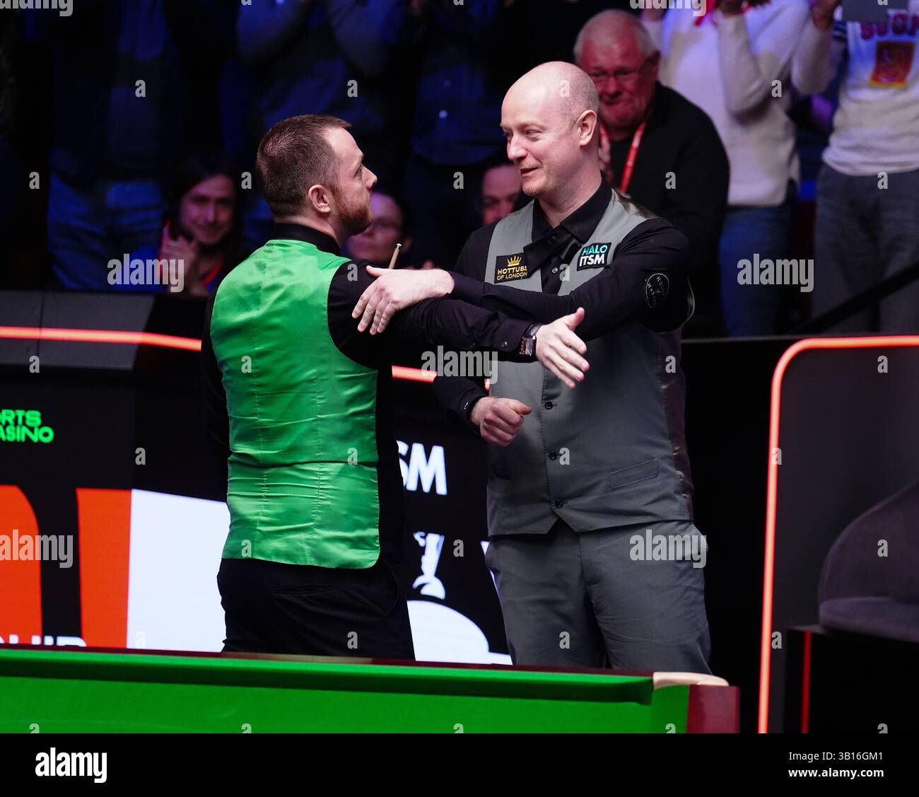 Mark Allen (left) celebrates scoring a maximum break of 147 during his ...