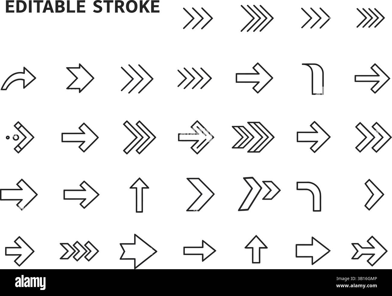 Editable Stroke Arrow Icon Set in a Variety of Styles and Directions Stock Vector Image & Art ...