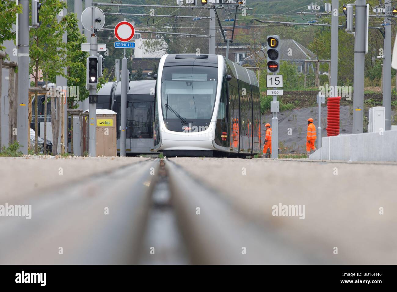 A test ride on the new T1 tramline in Liege, operated by Walloon public ...
