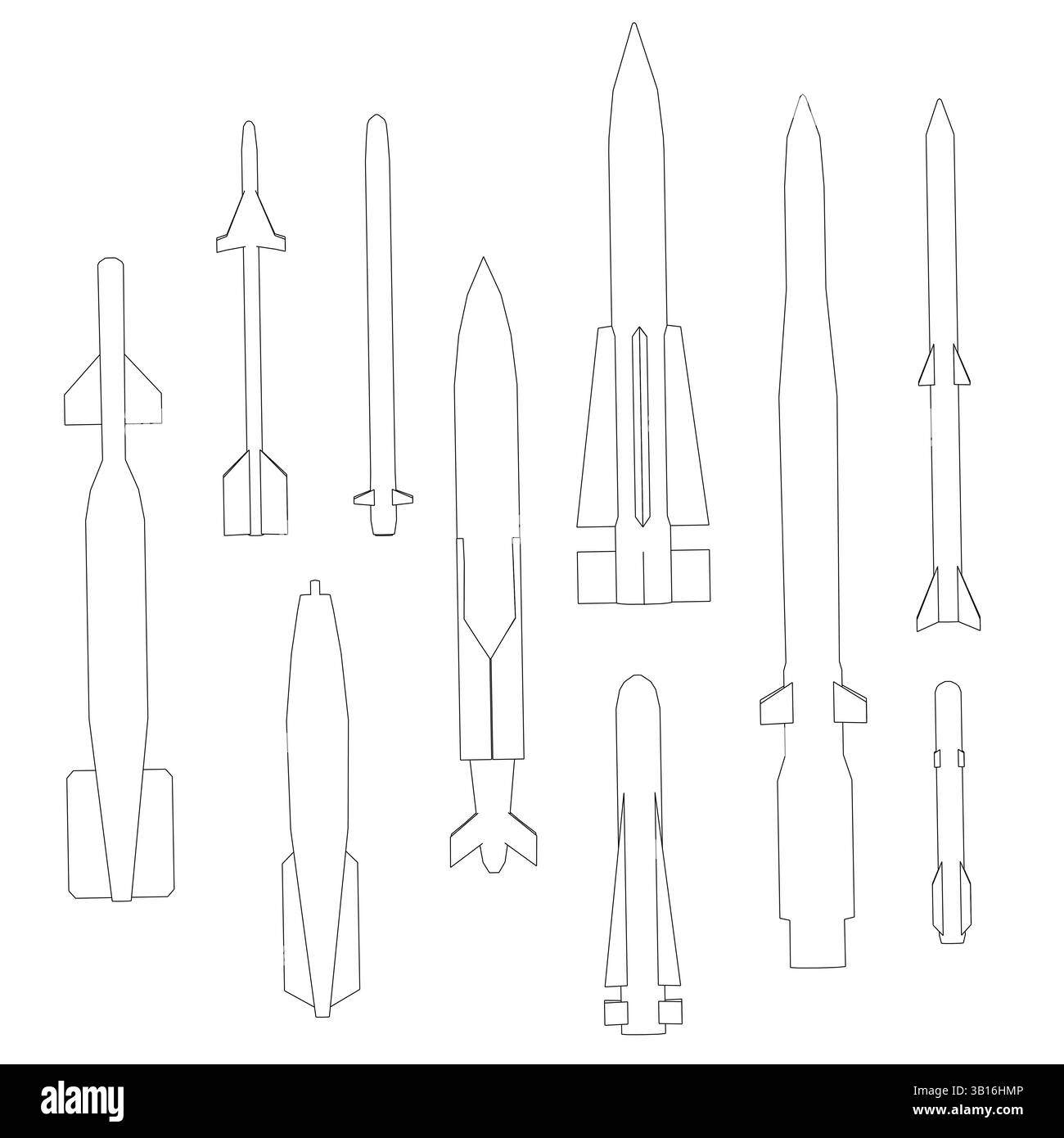 A series of rocket designs are shown in black and white. The rockets ...