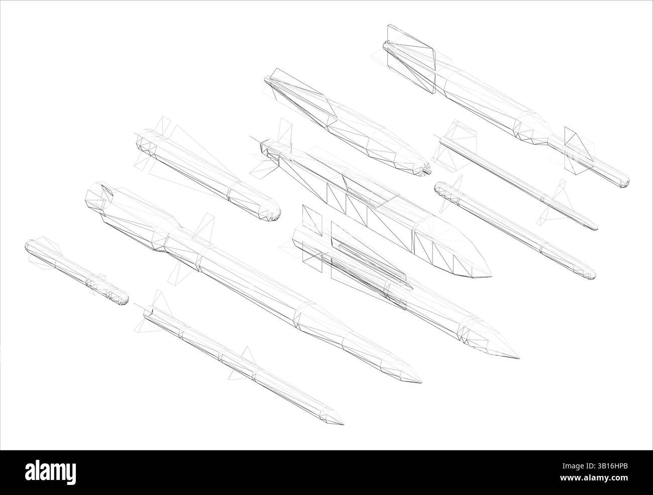 A series of missiles are shown in a line, with the first one being the ...