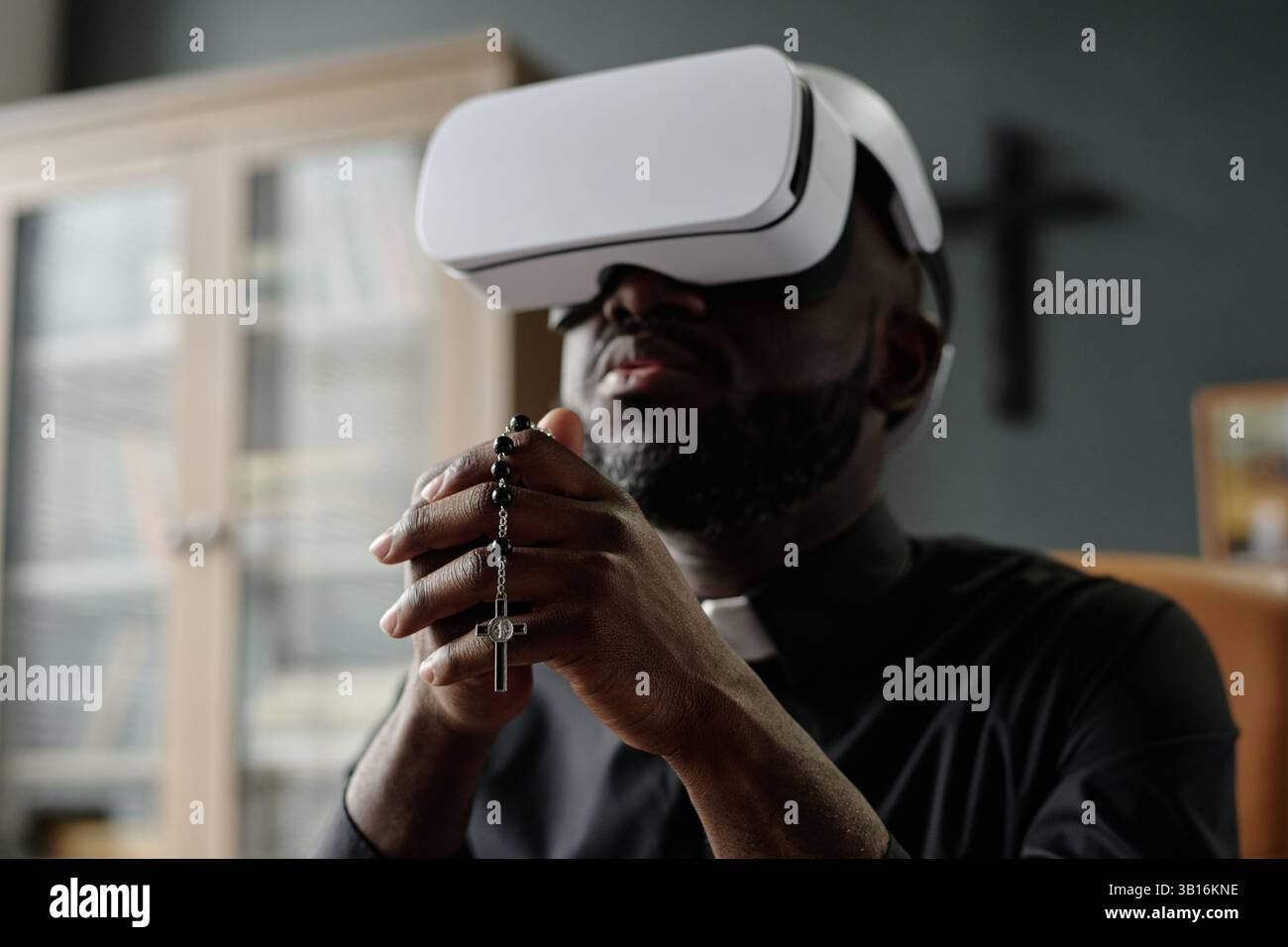 Low angle shot of African American pastor enjoying process of playing ...