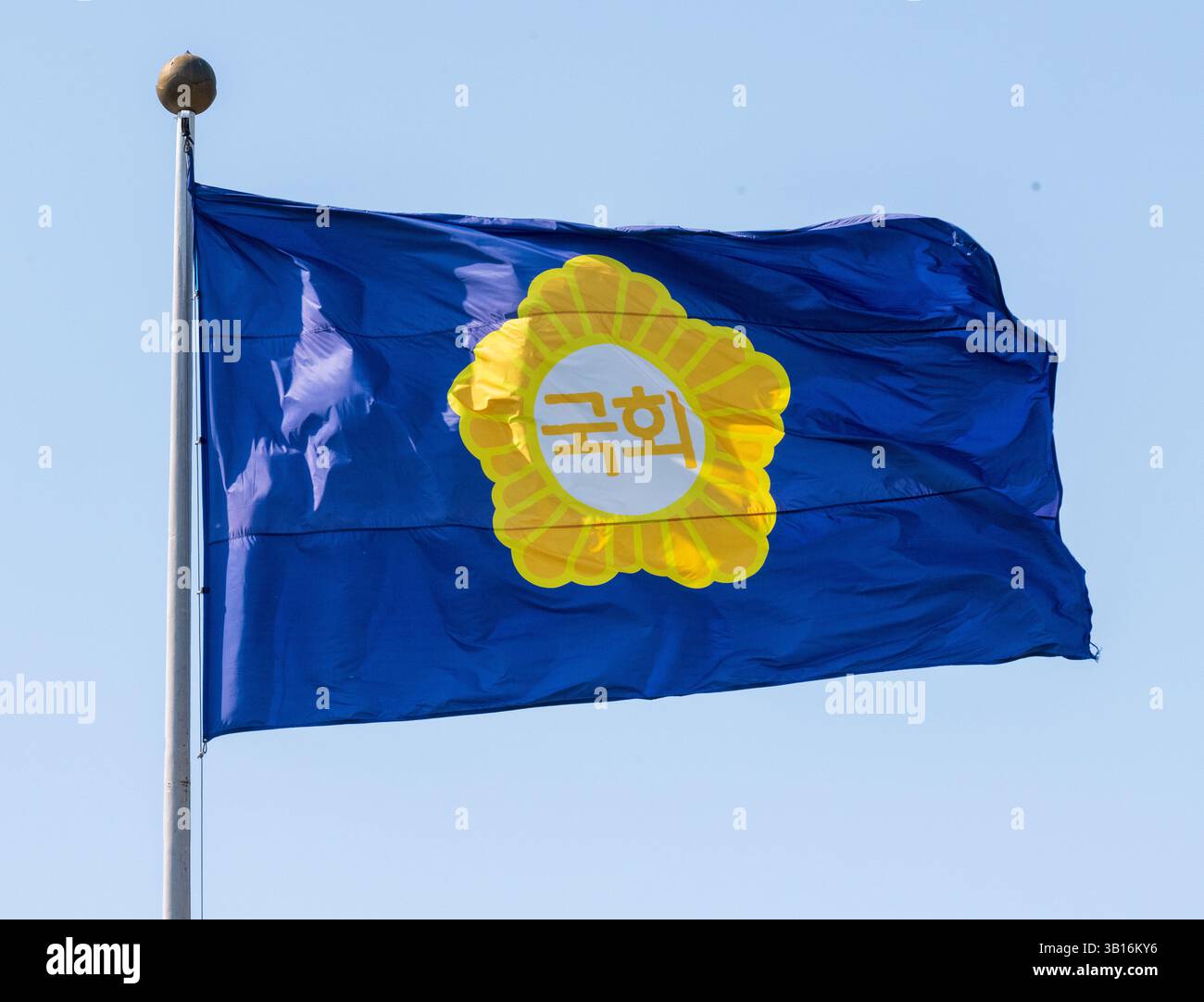 A National Assembly flag flies in front of the National Assembly. The ...