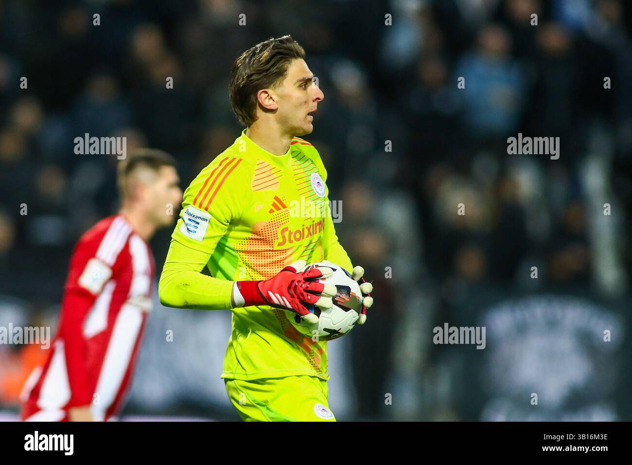 April 6, 2025, Thessaloniki, Greece: Olympiacos' goalkeeper ...
