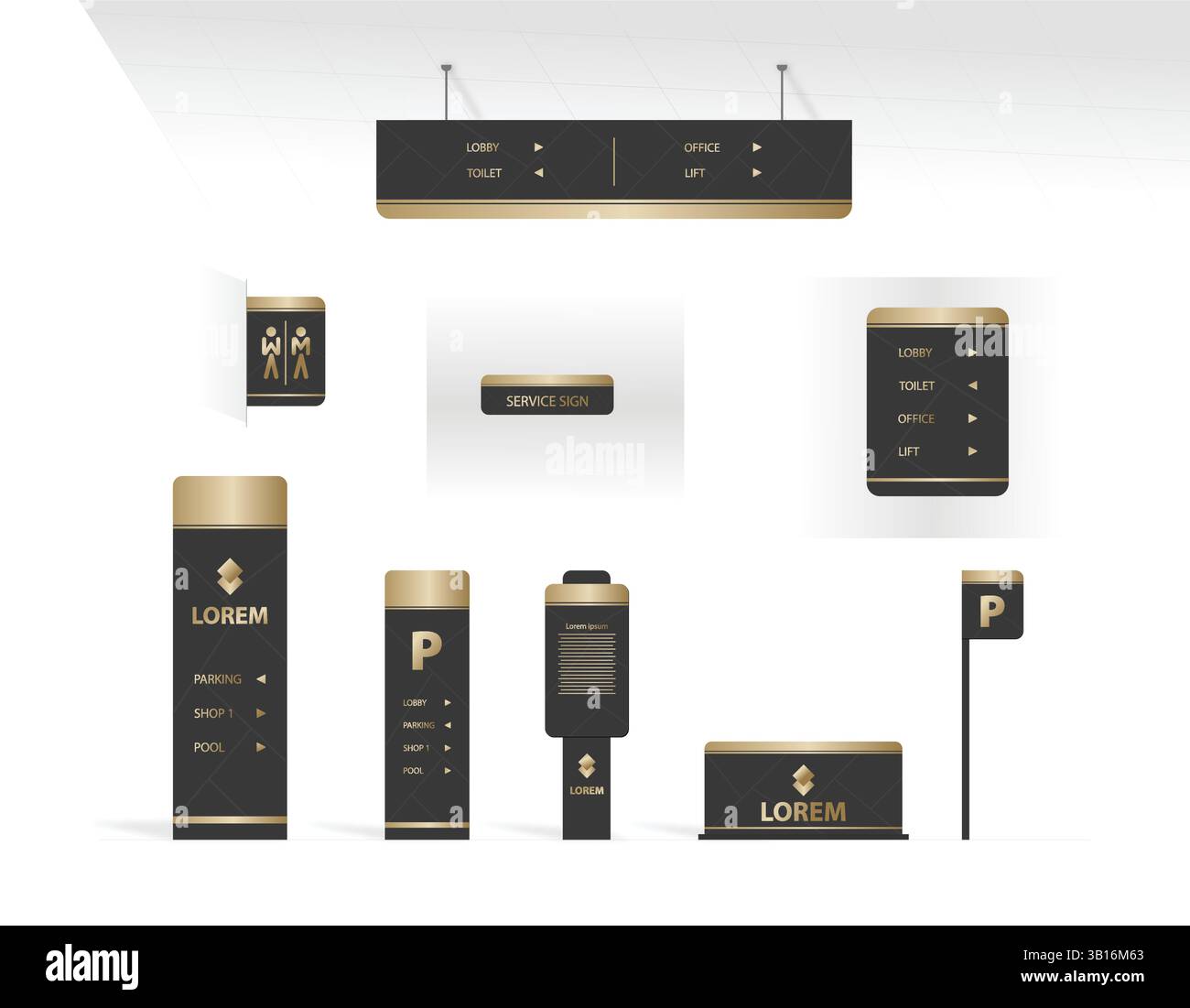 Wayfinding system signage mockup set Direction signs Exterior and interior way finding design ...
