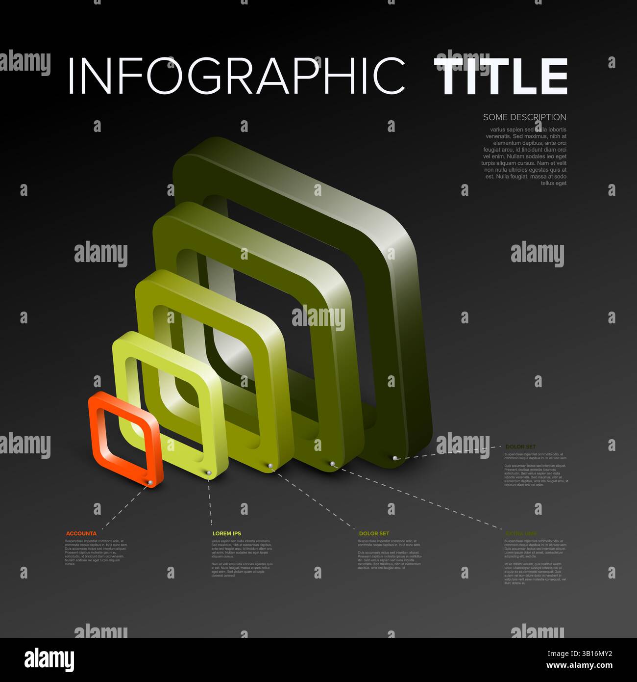 A modern infographic featuring 3D gradient squares in varying sizes and ...