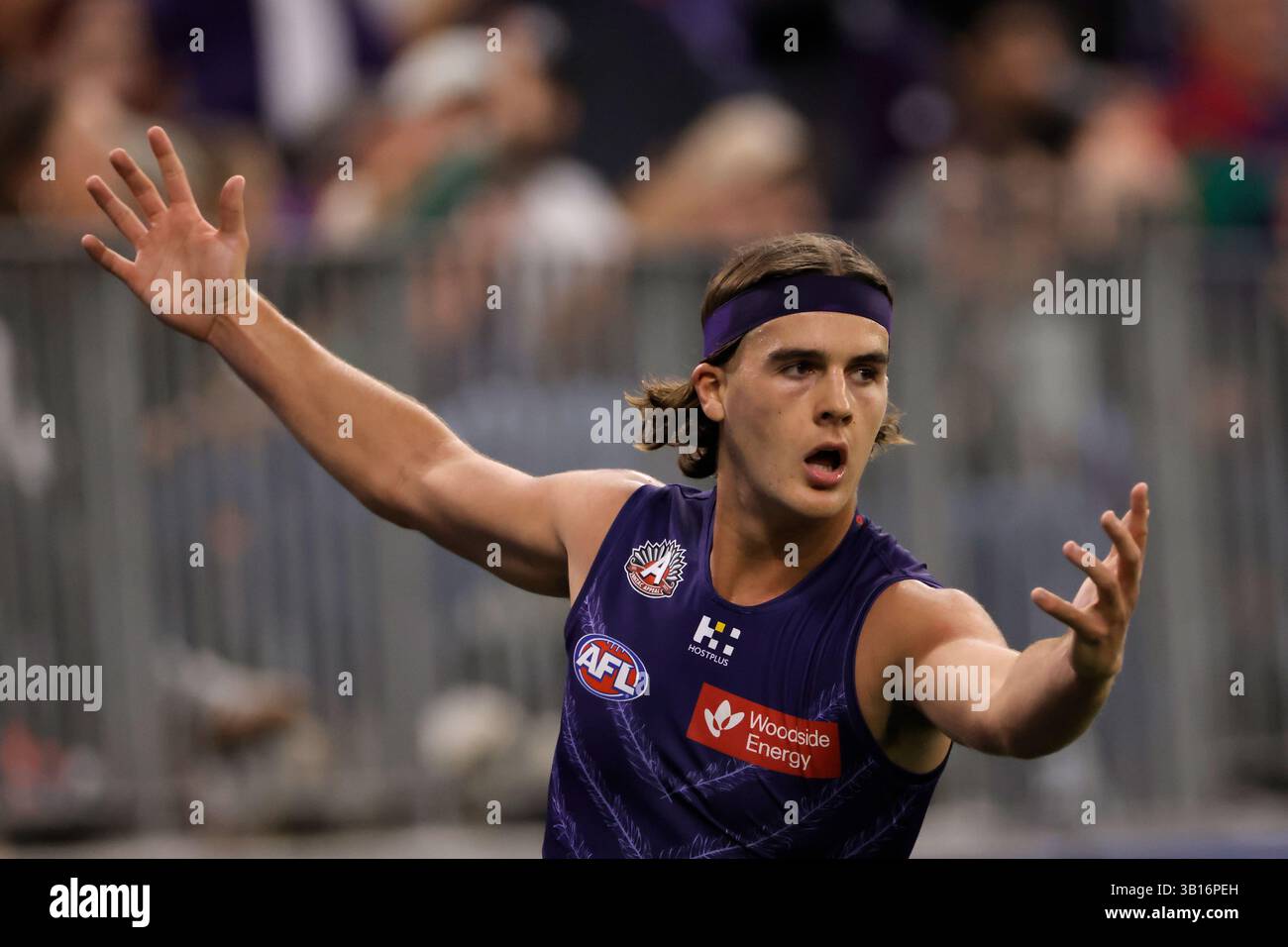 Perth, Australia. 25th Apr, 2025. Murphy Reid of the Dockers celebrates ...