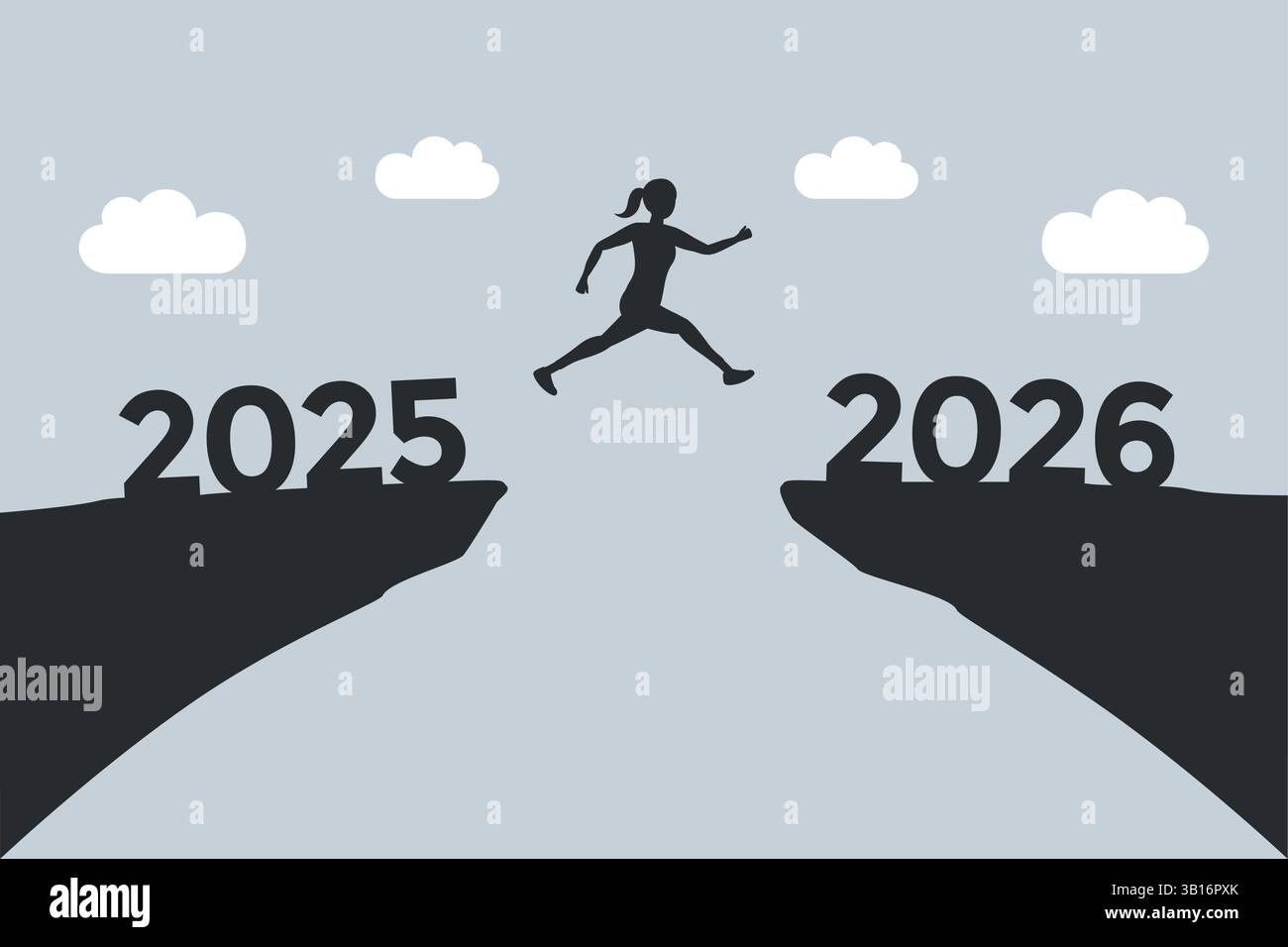 woman jumping over a cliff from 2025 to 2026 vector ilustration Stock ...