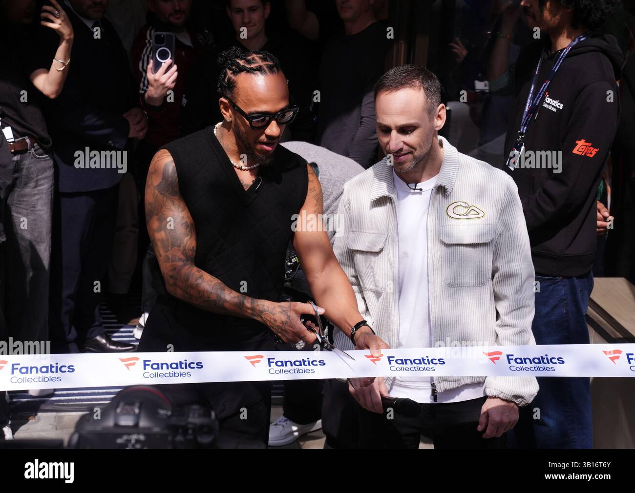 Lewis Hamilton and Fanatics founder Michael Rubin during the official ...