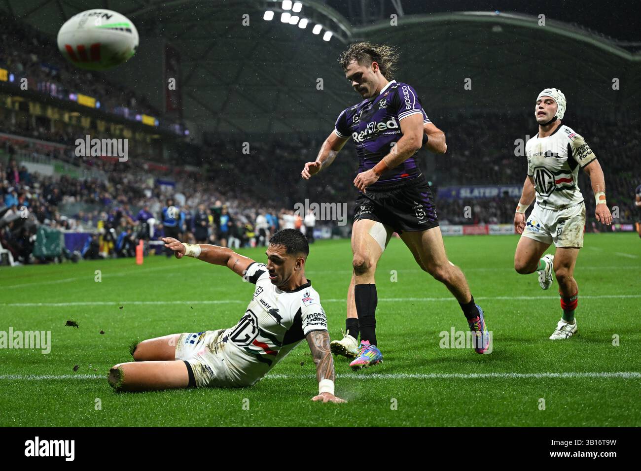 Bayleigh Bentley-Hape of the Rabbitohs (left) and Ryan Papenhuyzen of ...