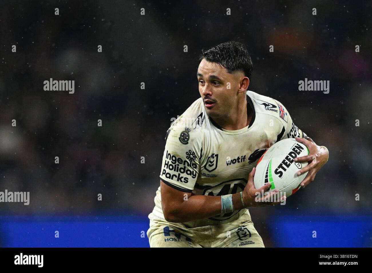 Jayden Sullivan of the Rabbitohs passes the ball during the NRL Round 8 ...