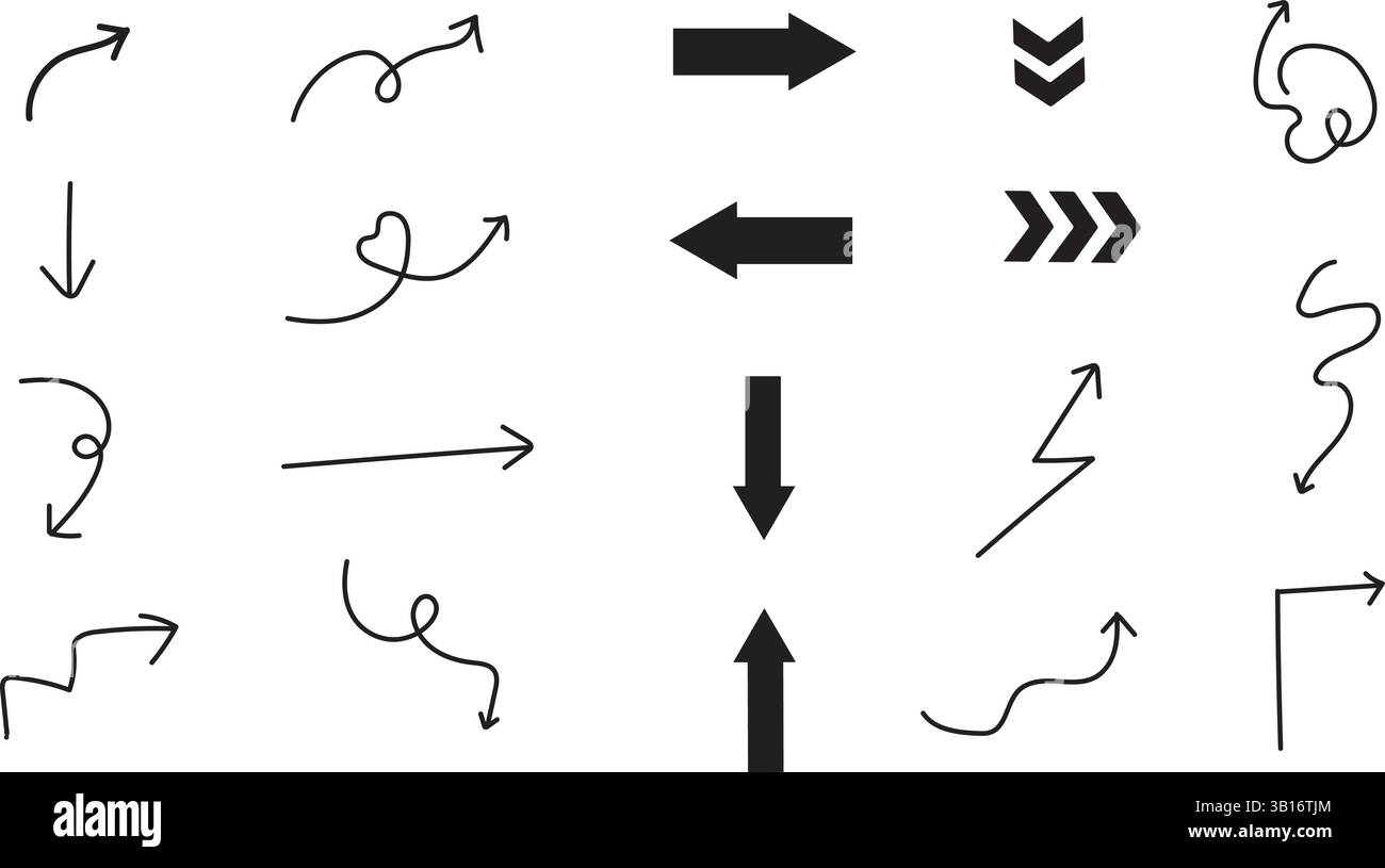 Hand Drawn & Bold Arrow Vector Set – Infographic, Doodle, Curved, Direction Icons Collection ...