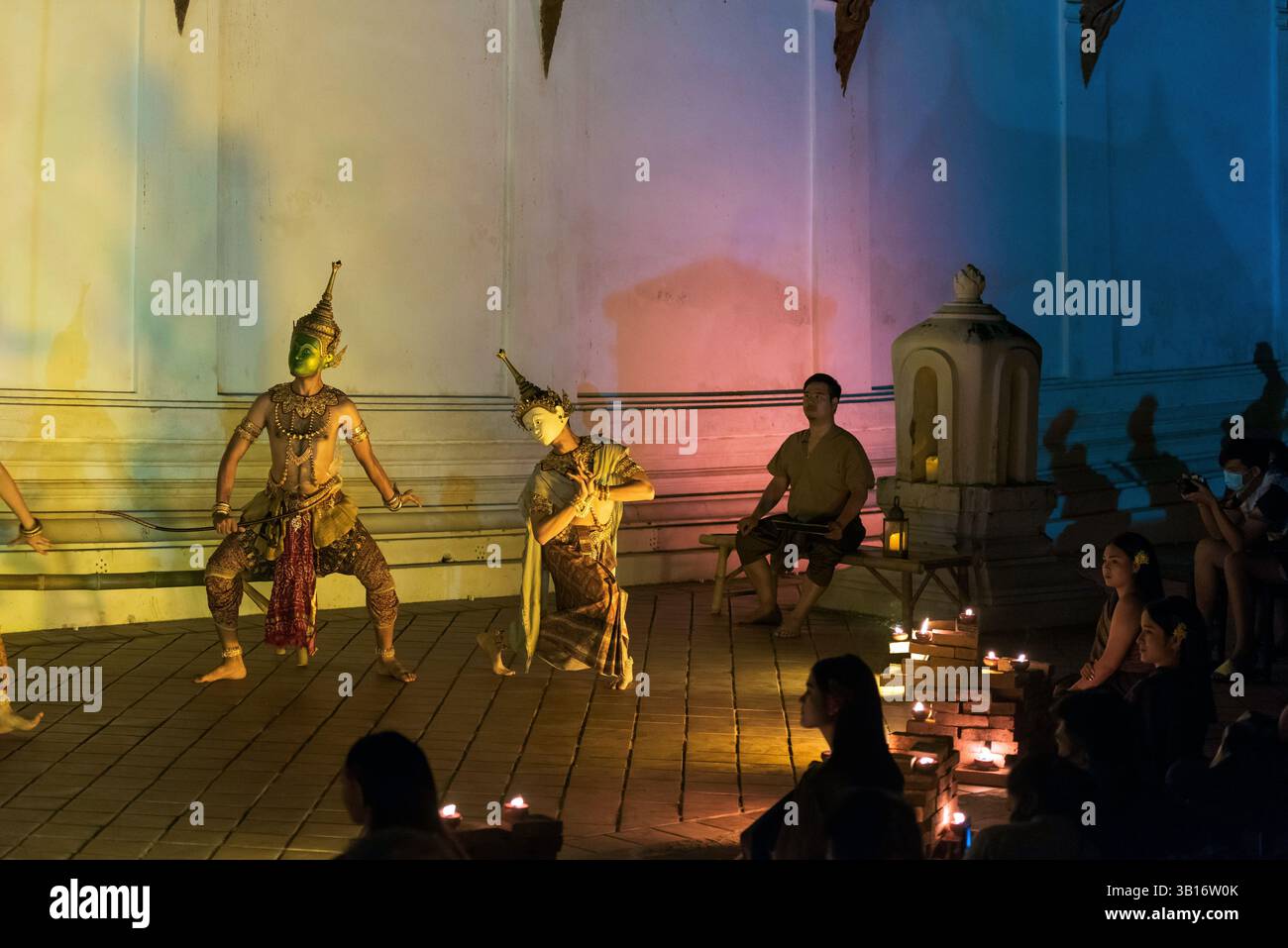 Khon, masked dance, performance at Wat Prasat in Nothaburi. The Khon ...