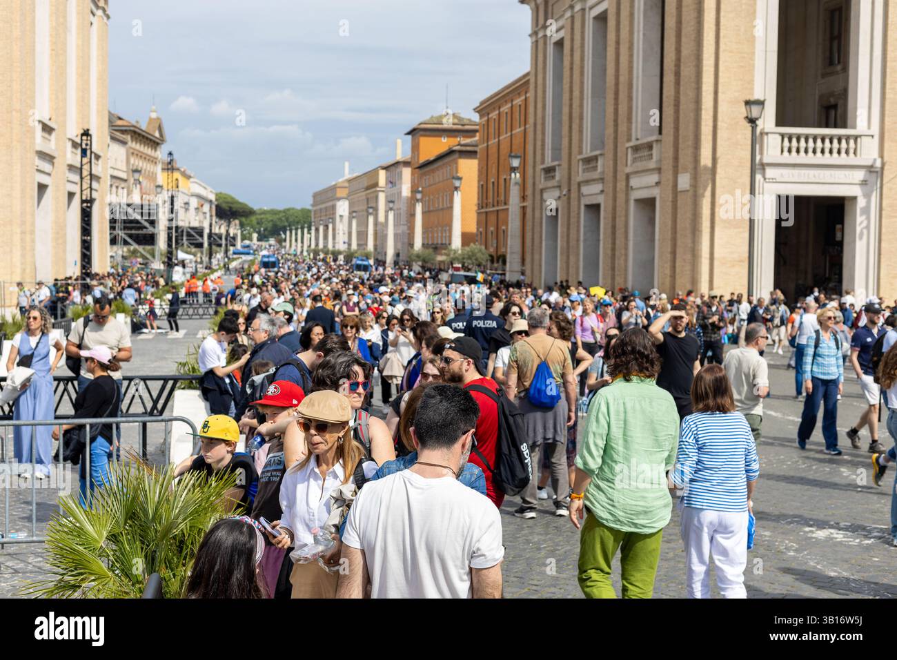 Vatican - April, 23, 2025: Pilgrims wait in long line for Pope Francis ...