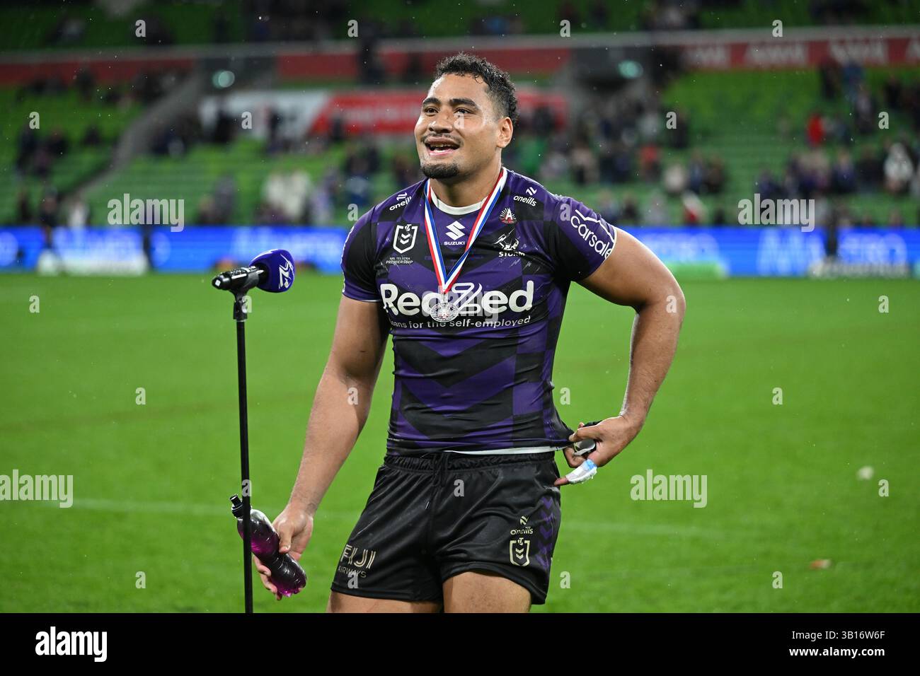Eliesa Katoa of the Storm with the Anzac medal during the NRL Round 8 ...