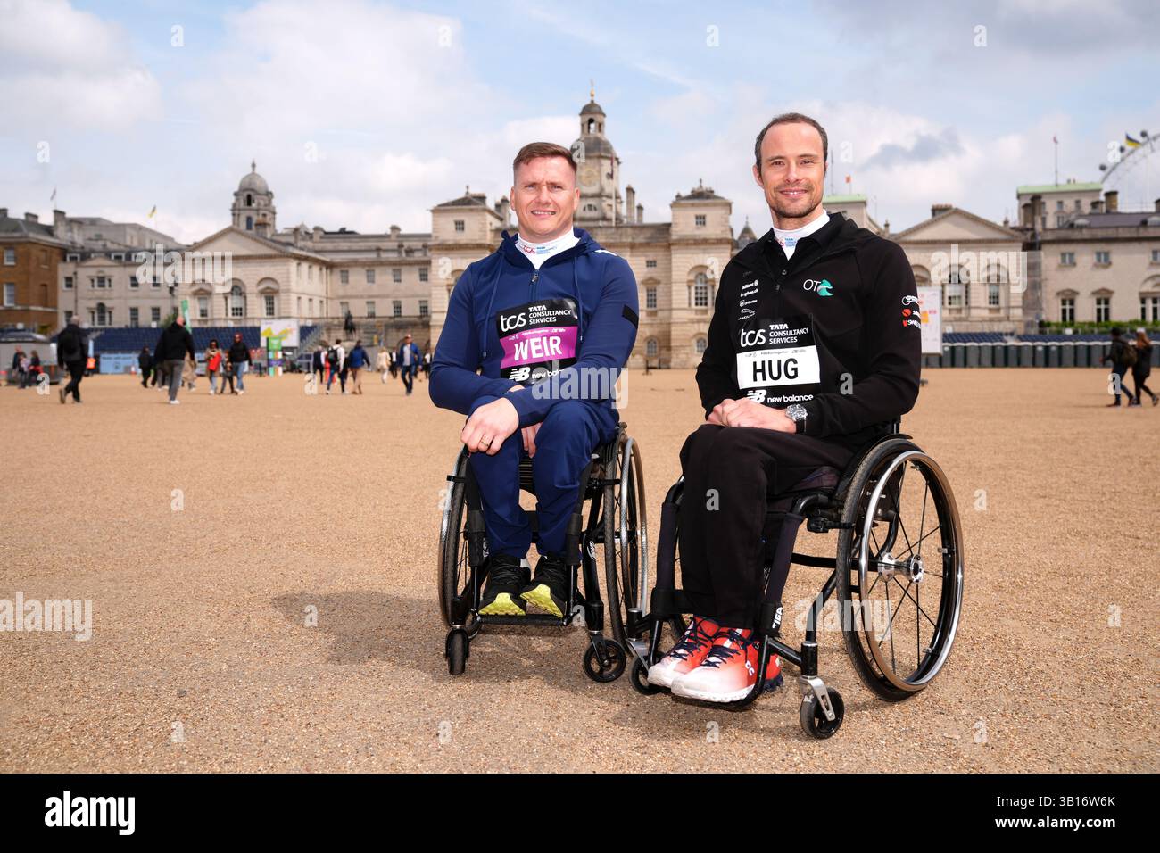 David Weir and Marcel Hug ahead of a press conference at TCS London Marathon Media Centre in St ...