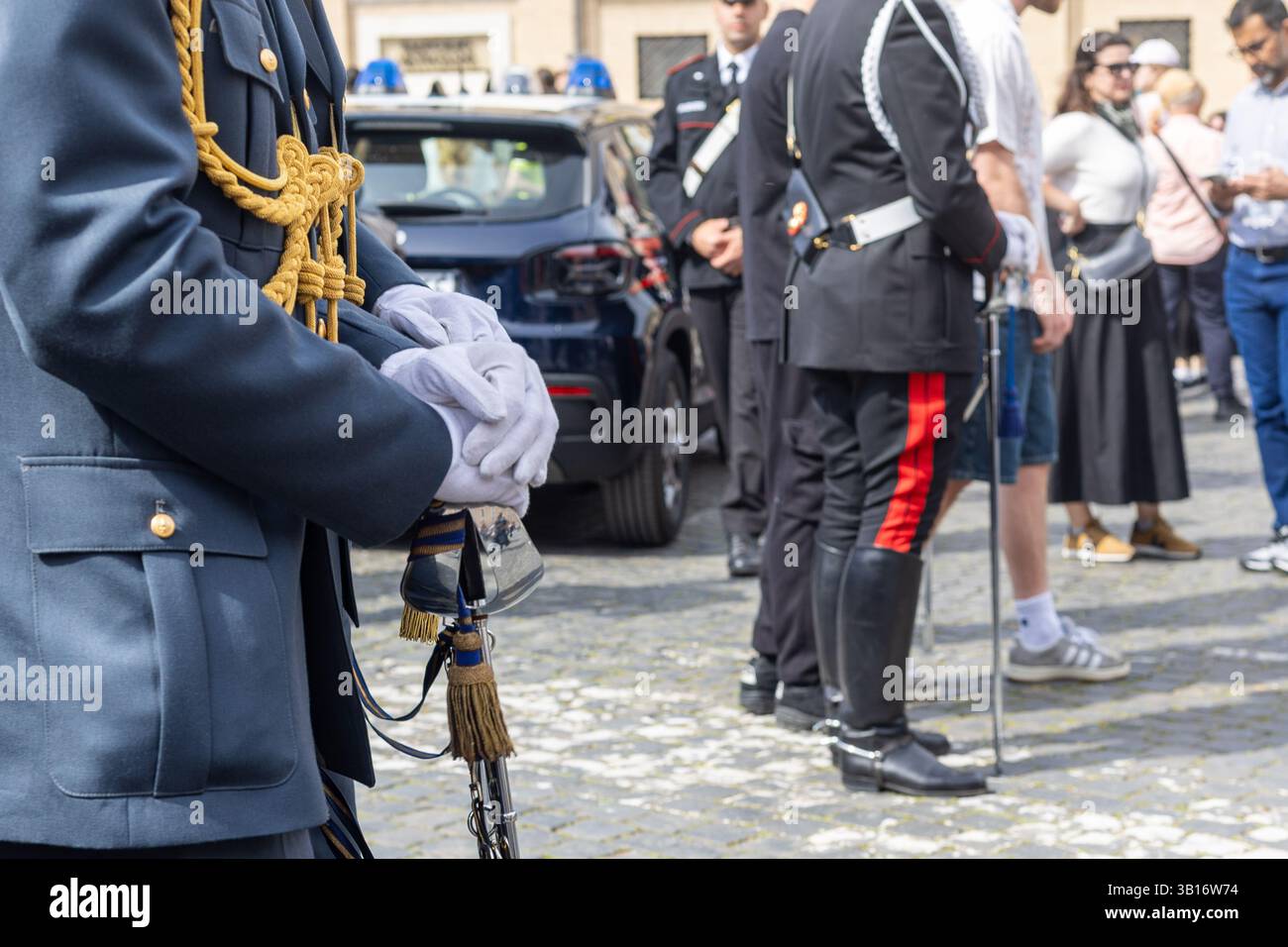 Vatican - April, 23, 2025: Honor guards and police on duty during Pope ...