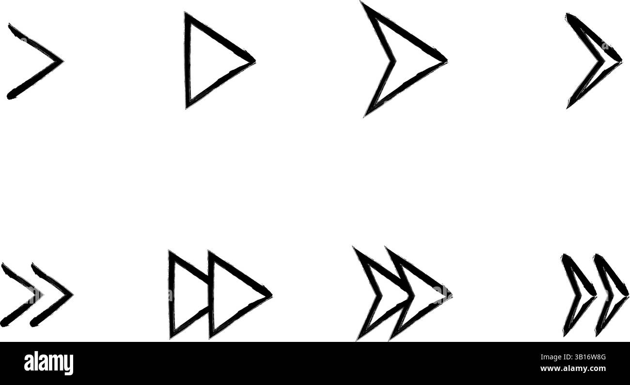 Hand-drawn black and white, cute and simple set of arrow icons ...