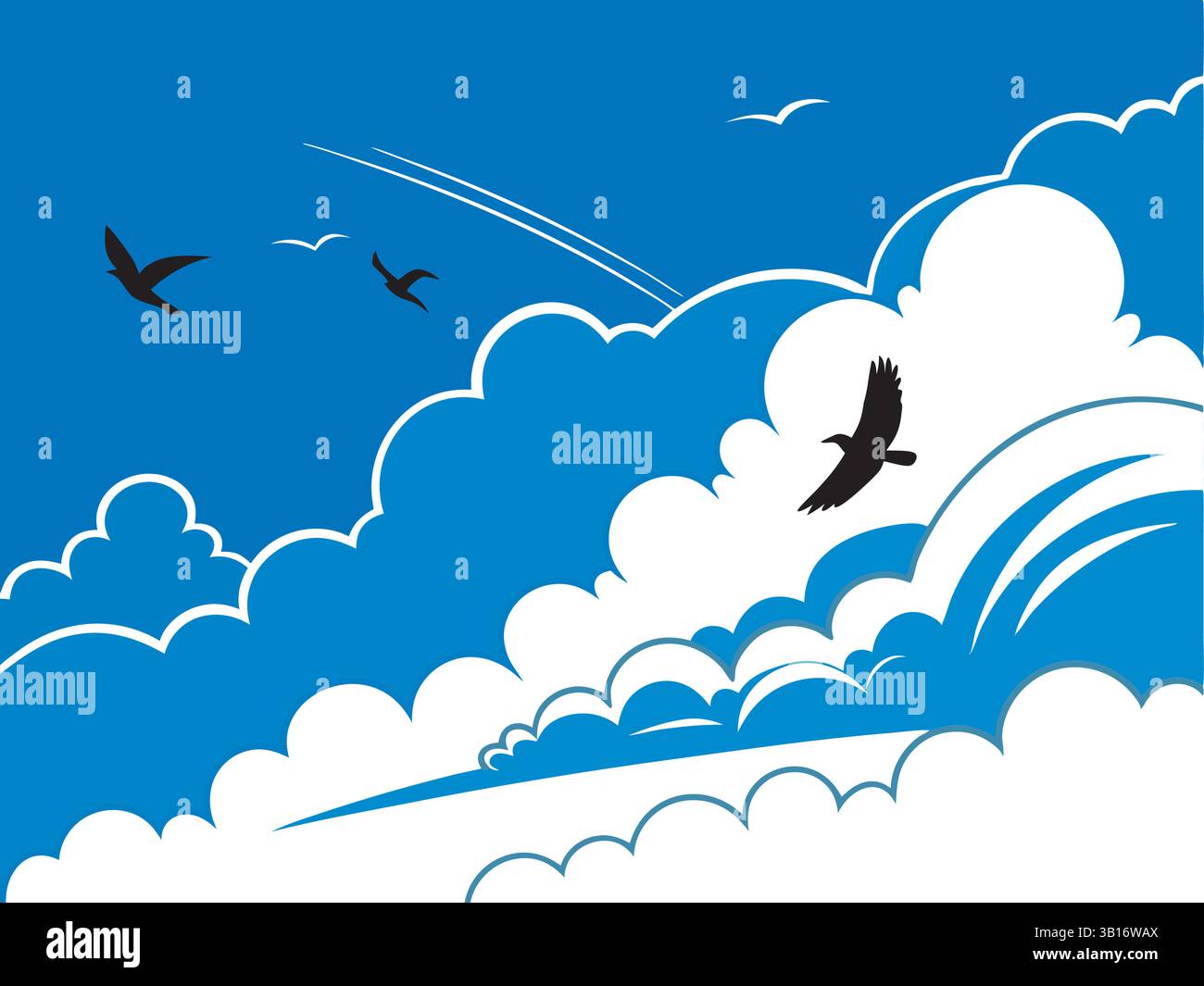 Birds in cloudy sky silhouette Stock Vector Images - Alamy