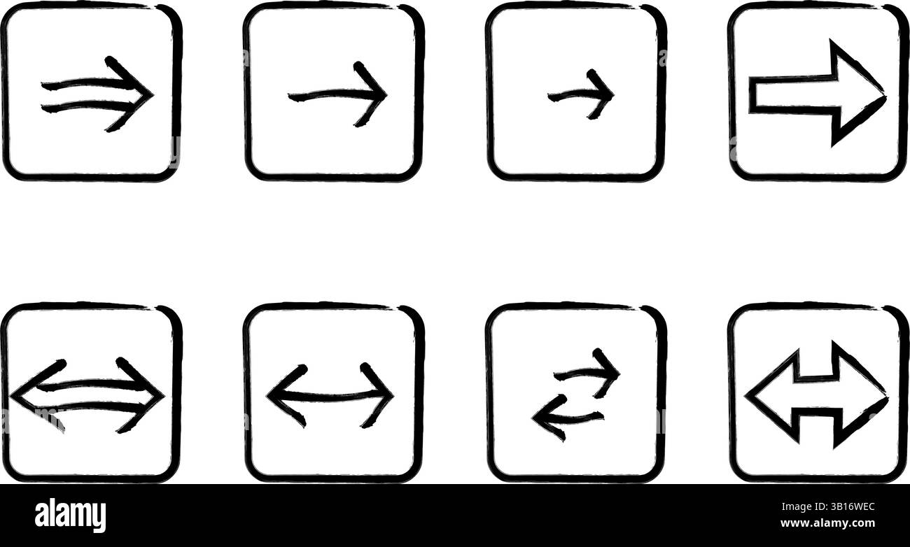 Set of cute and simple arrow icons in hand-drawn black and white ...