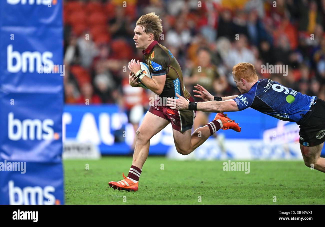 Tate McDermott of the Reds scoring a try during the Super Rugby Pacific ...