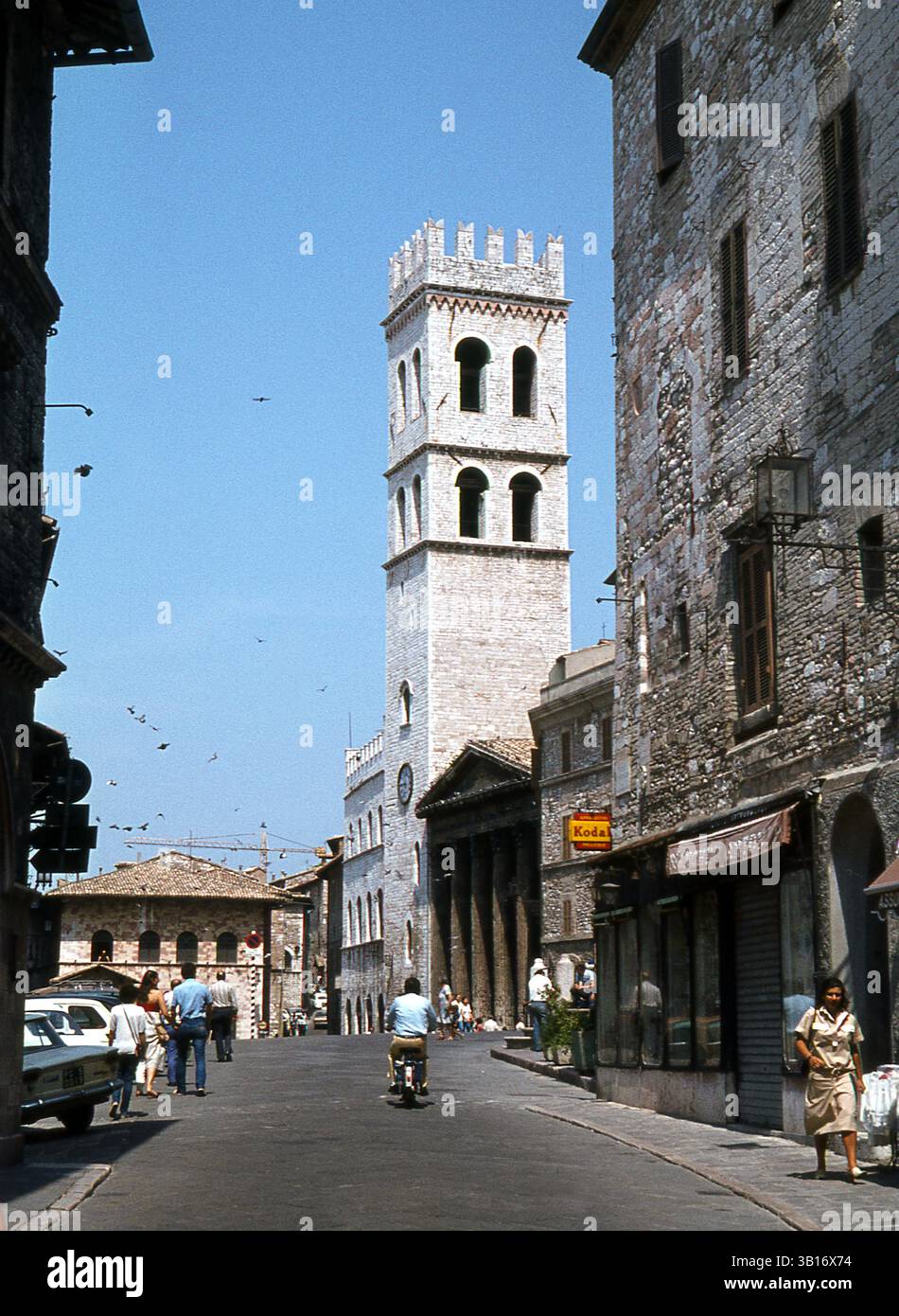 Piazza del Comune, Assisi, Italy, in 1977, with the medieval town hall ...