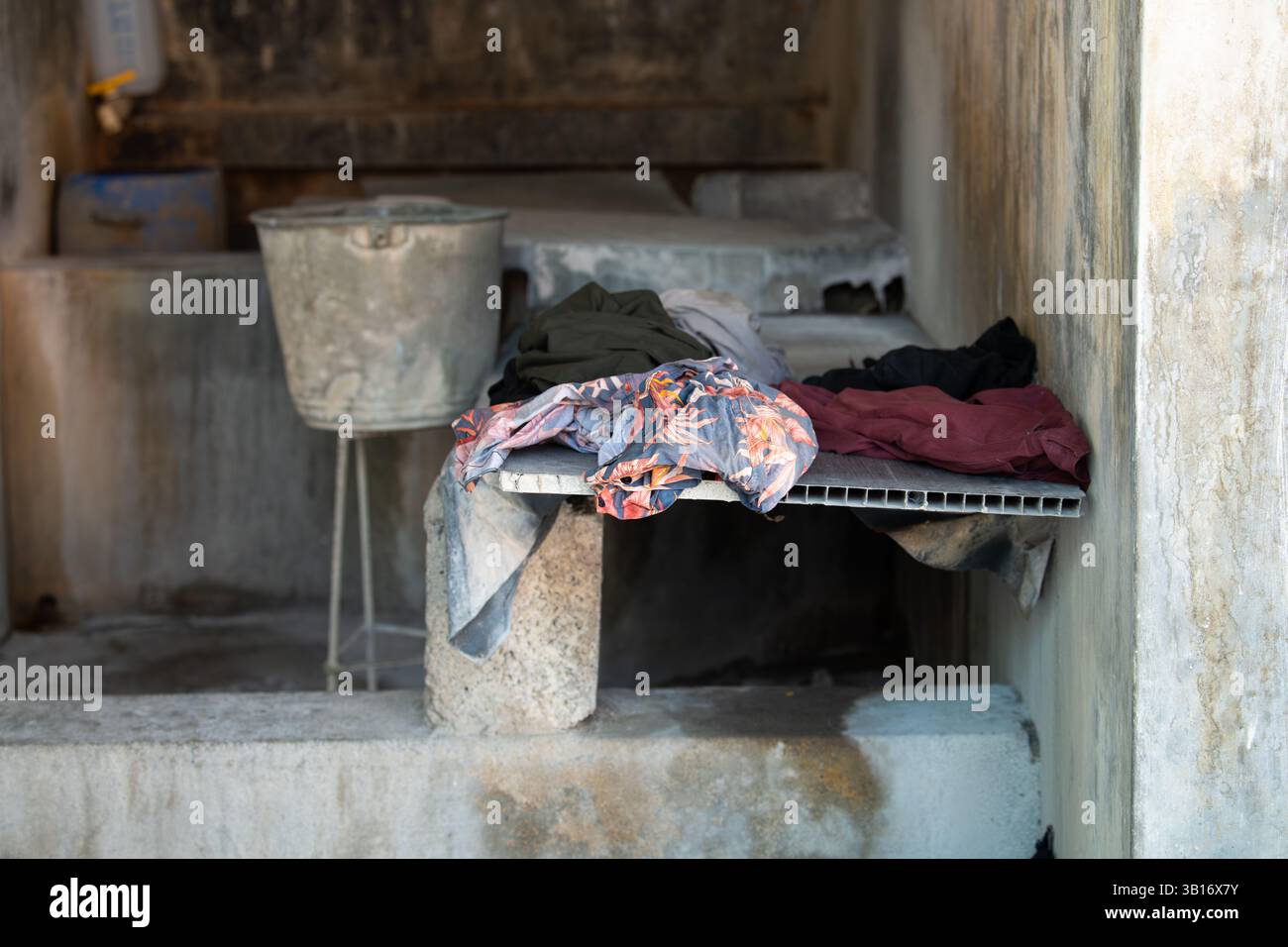 Dhobi Ghat, open air laundry in Kochi, India, pile of dirty clothes ...