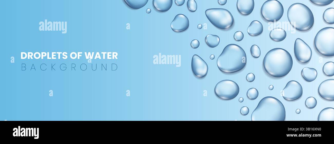 Blue water drops. 3D realistic rain droplets with light reflection ...