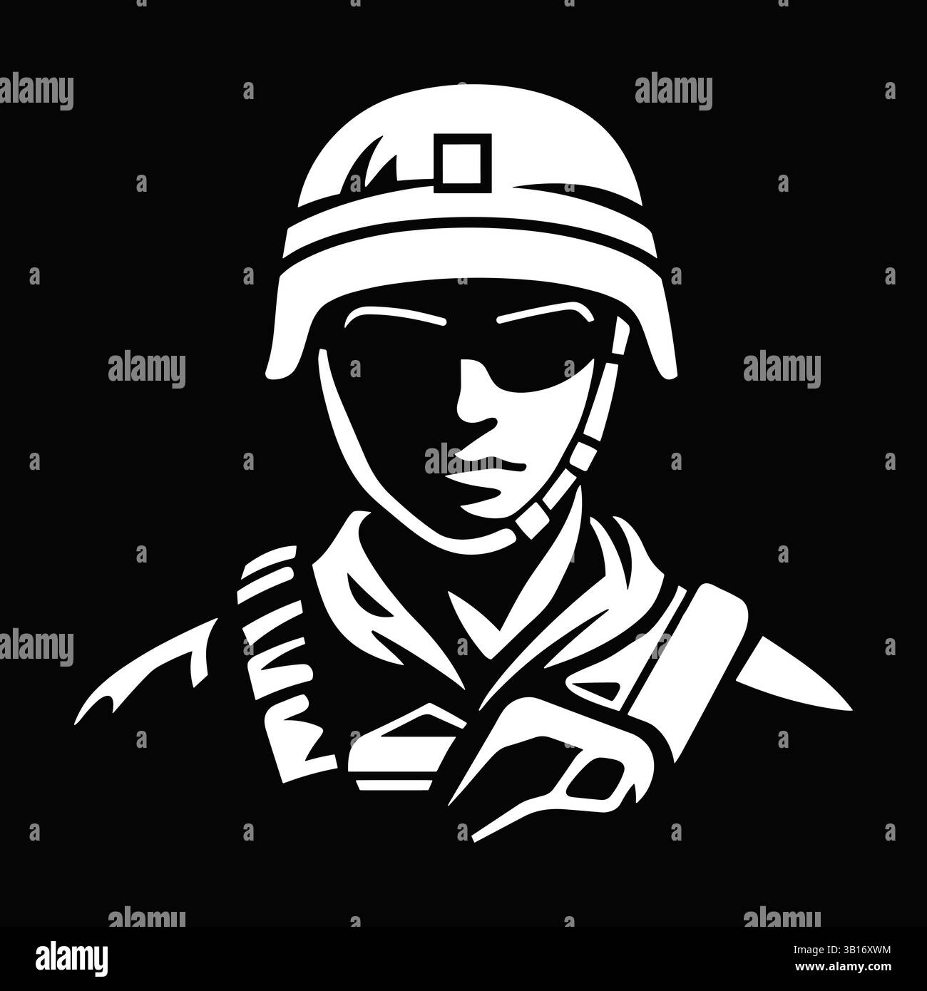 Abstract soldier portrait. Silhouette military man. Black and white ...