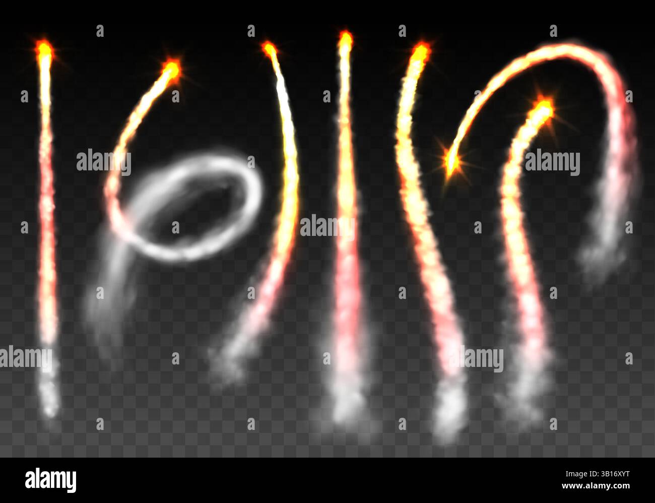 Missile launch fire. Realistic space rocket launch trails, steam flow ...