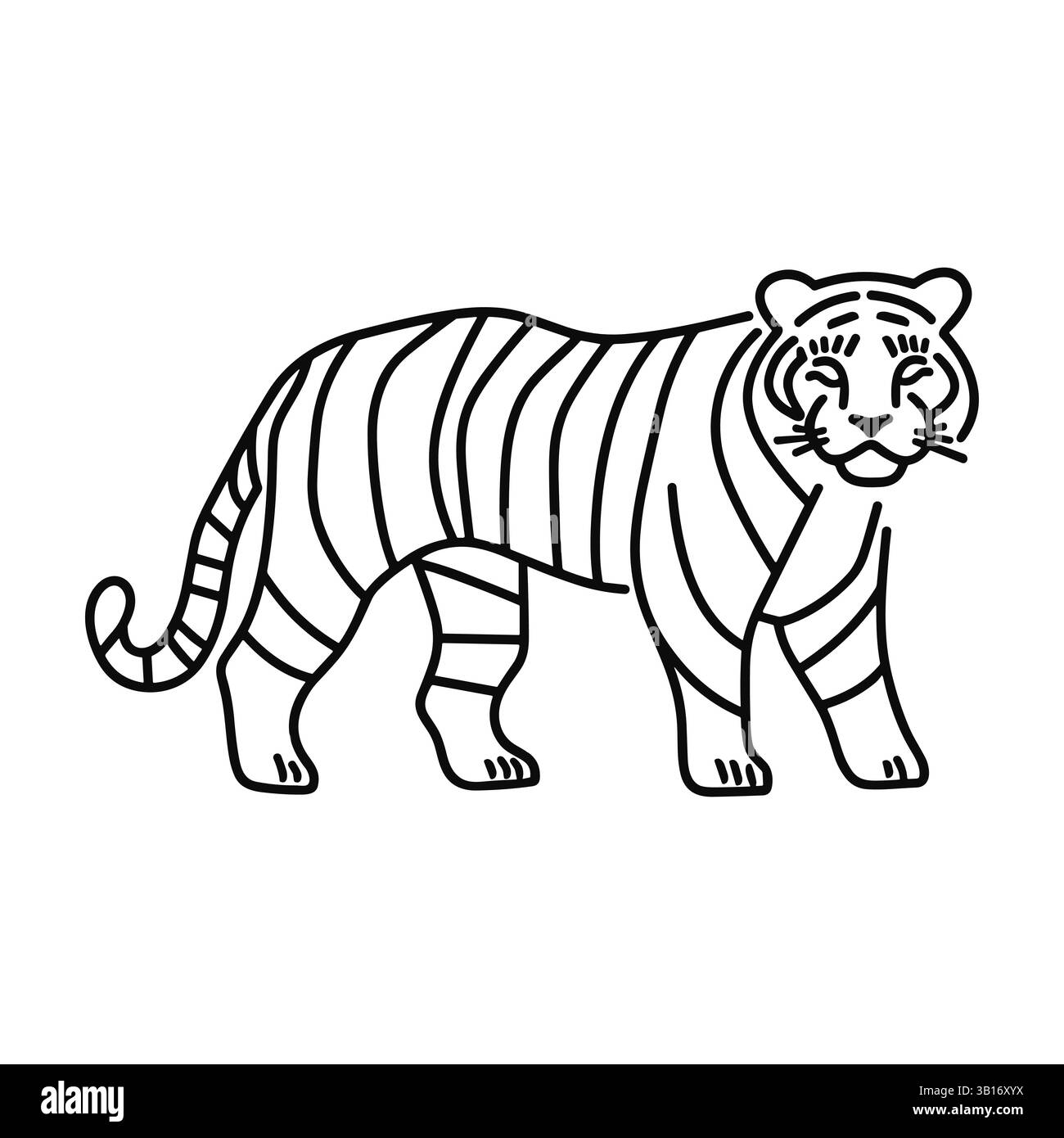 Outline tiger icon in boho style. Whole body. Black line vector animal ...