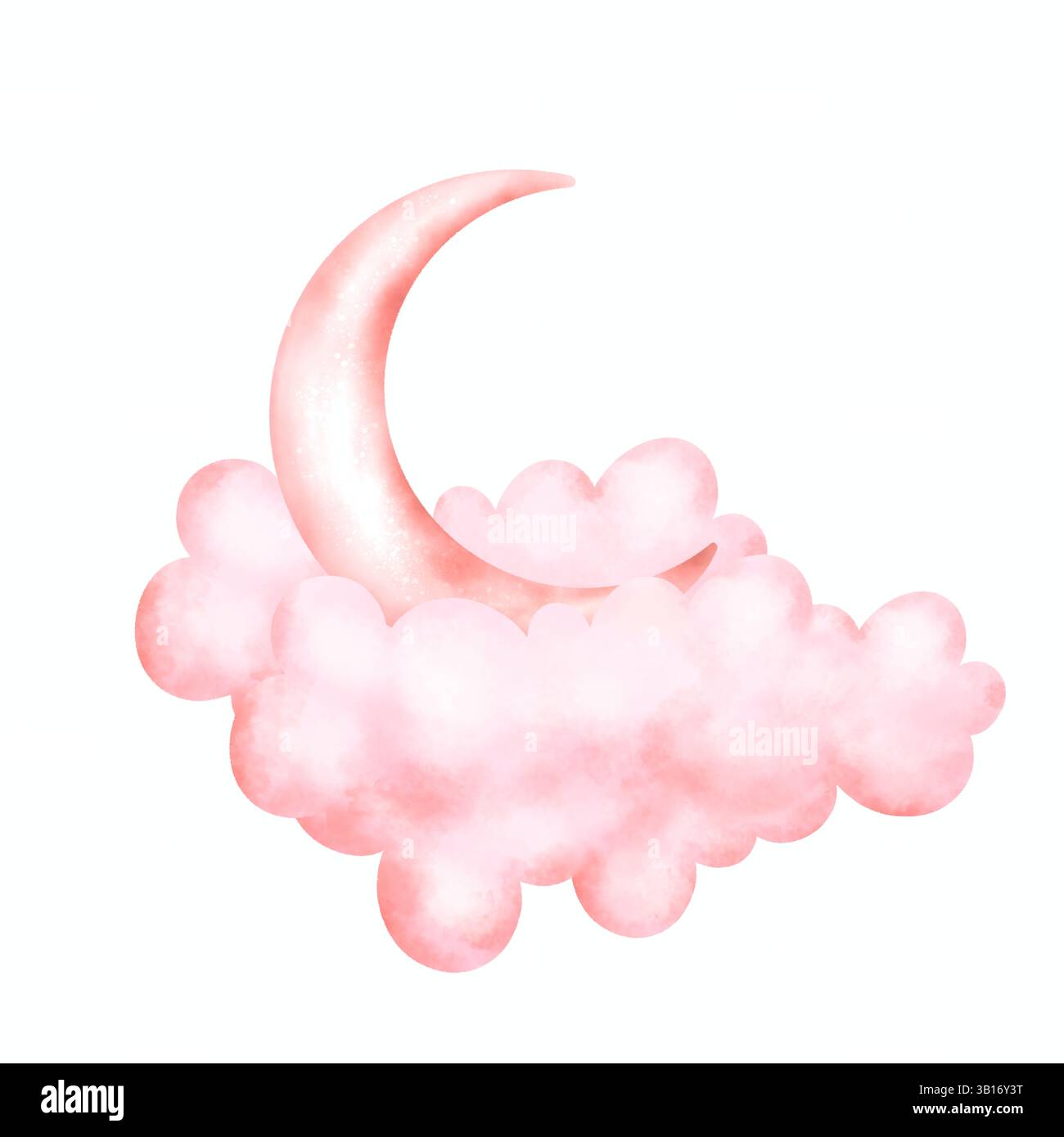 Beautiful pink crescent moon with the cloud drawing watercolor. moon ...