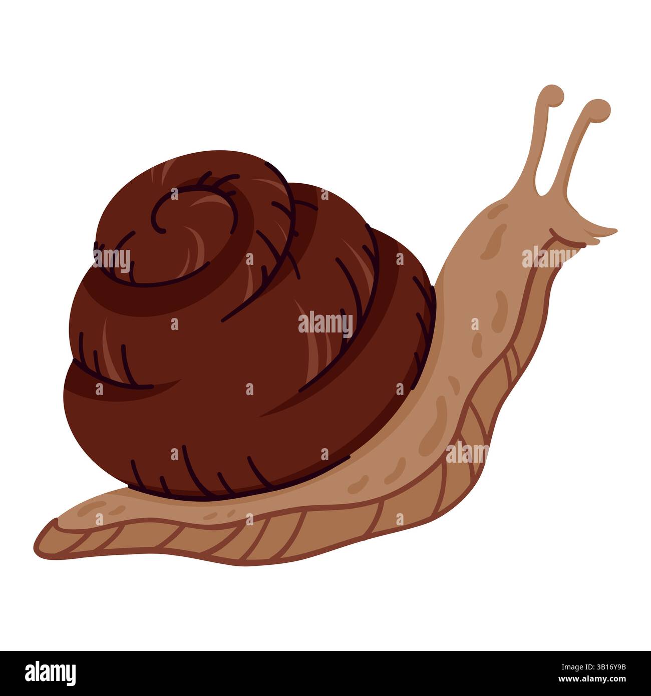 Cute Brown Garden Snail with Spiral Shell and Tentacles Crawling ...