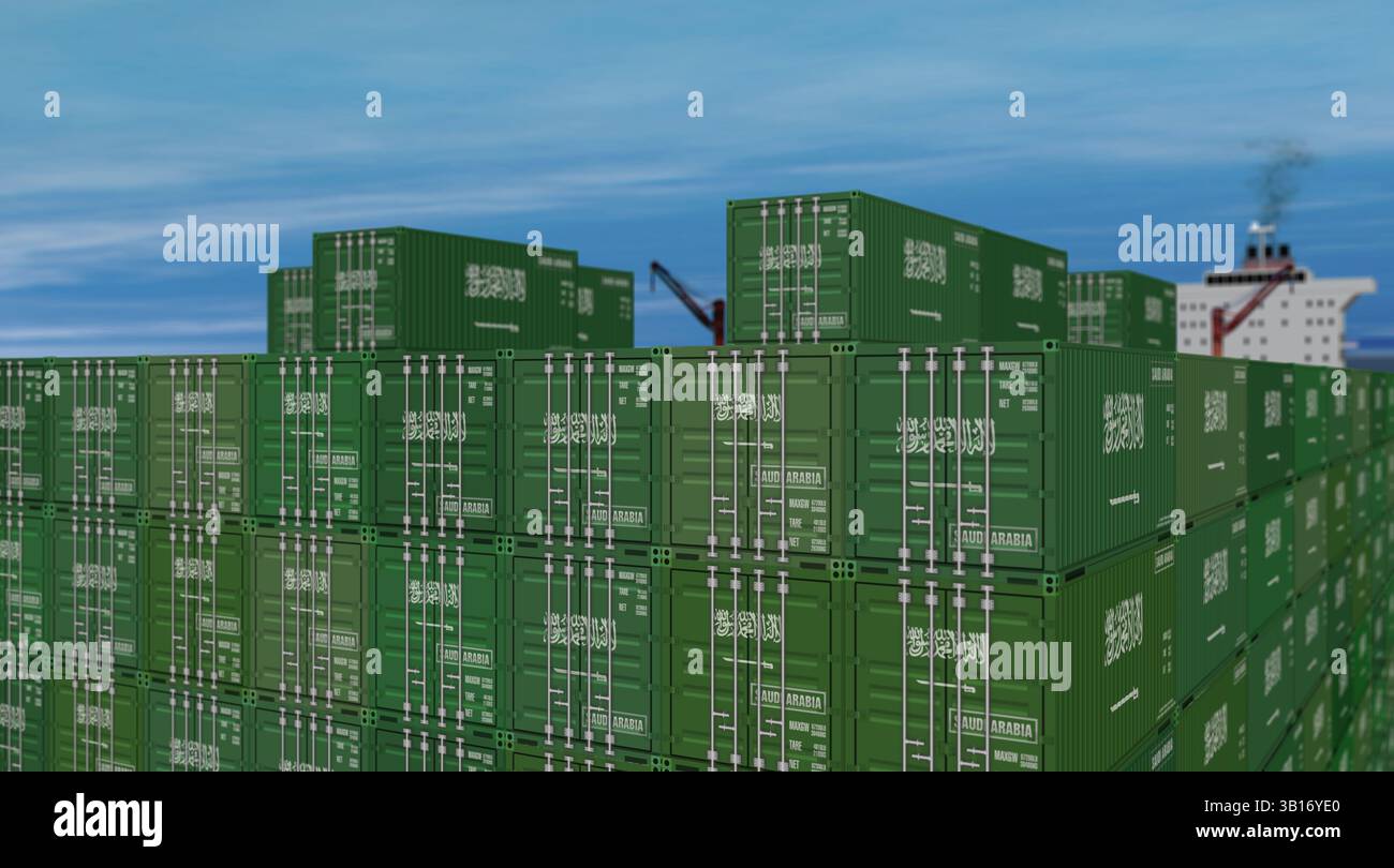 Saudi Arabia export production and import containers on a cargo ship ...