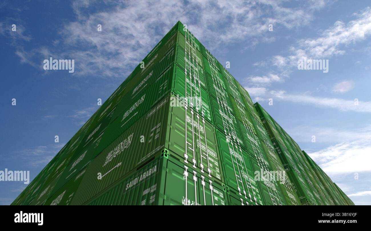 Saudi Arabia export production and import cargo containers in row ...