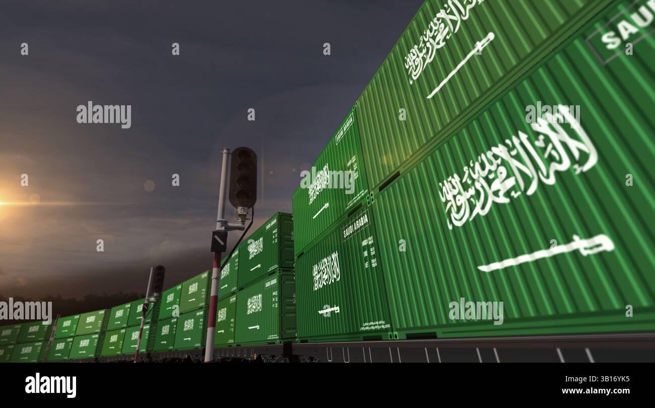 Saudi Arabia export production and import containers on a freight ...