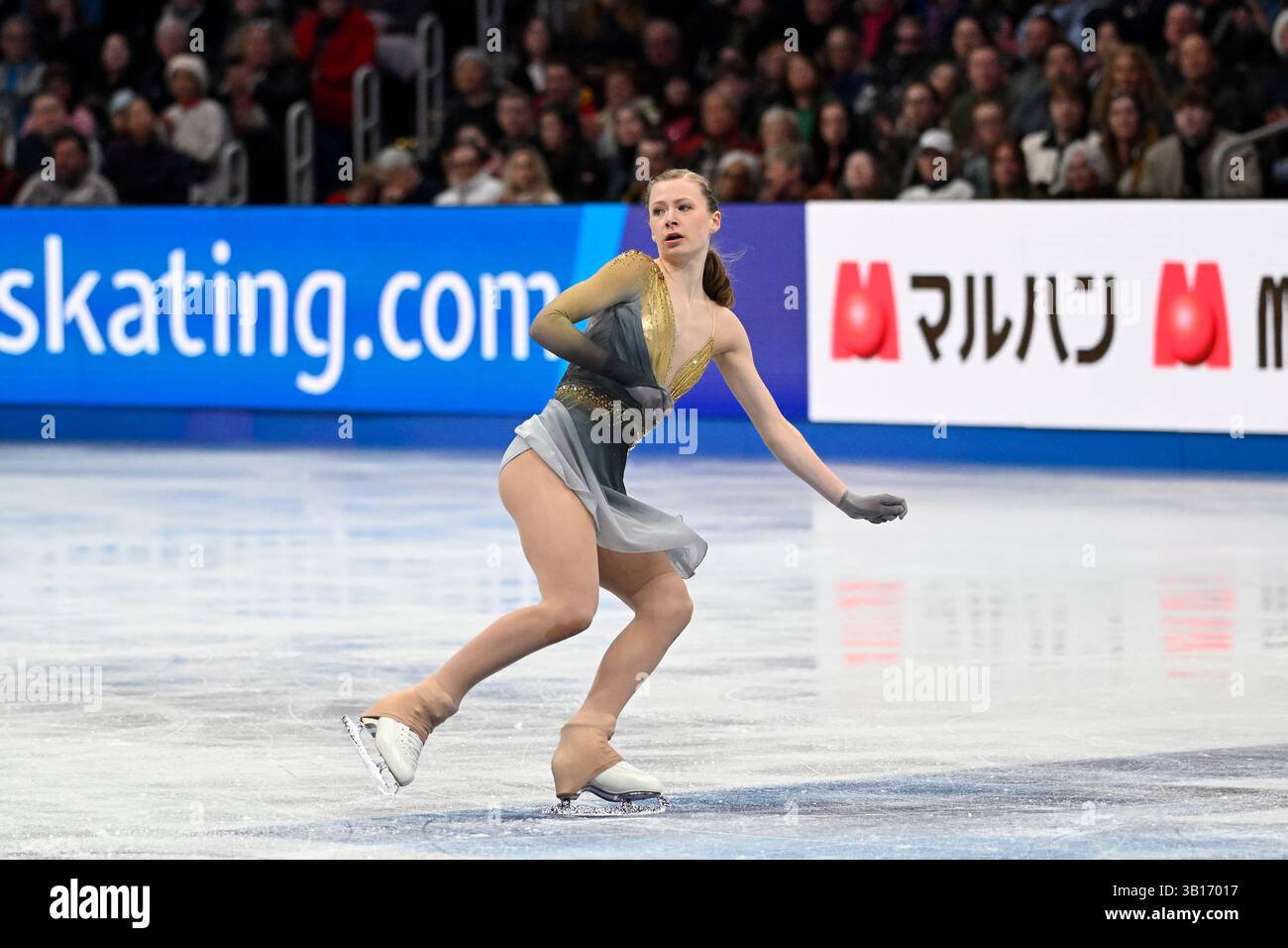 March 28, 2025, Boston, Mass: Lorine Schild of France skates in the ...